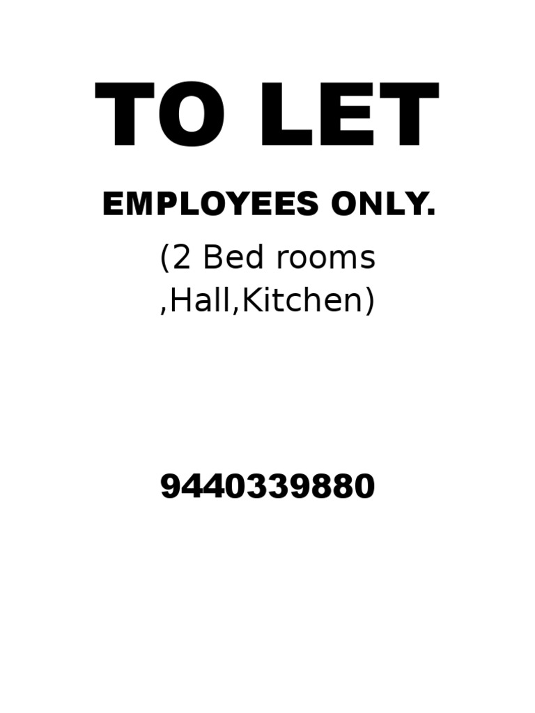 To Let: Employees Only. (2 Bed Rooms, Hall, Kitchen) | PDF