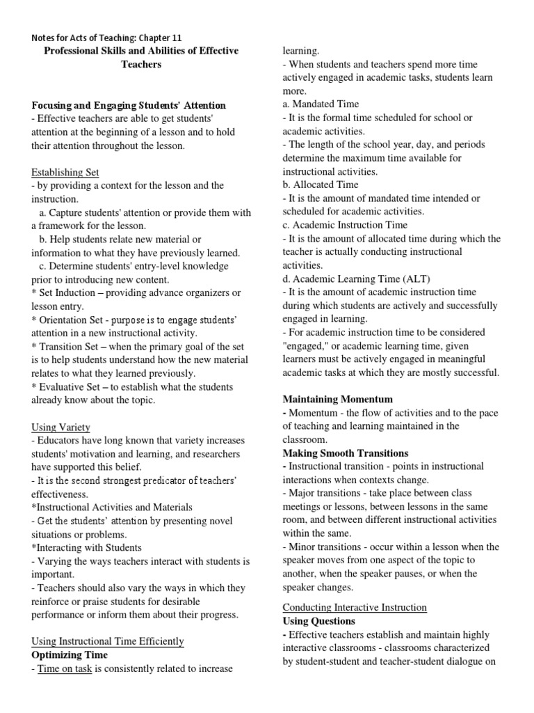 Professional Skills and Abilities of Effective Teachers | PDF ...