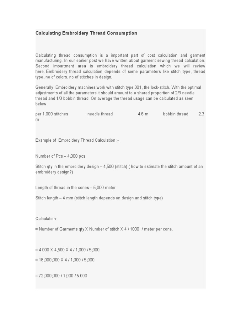 Calculating Embroidery Thread Consumption | PDF | Embroidery | Yarn