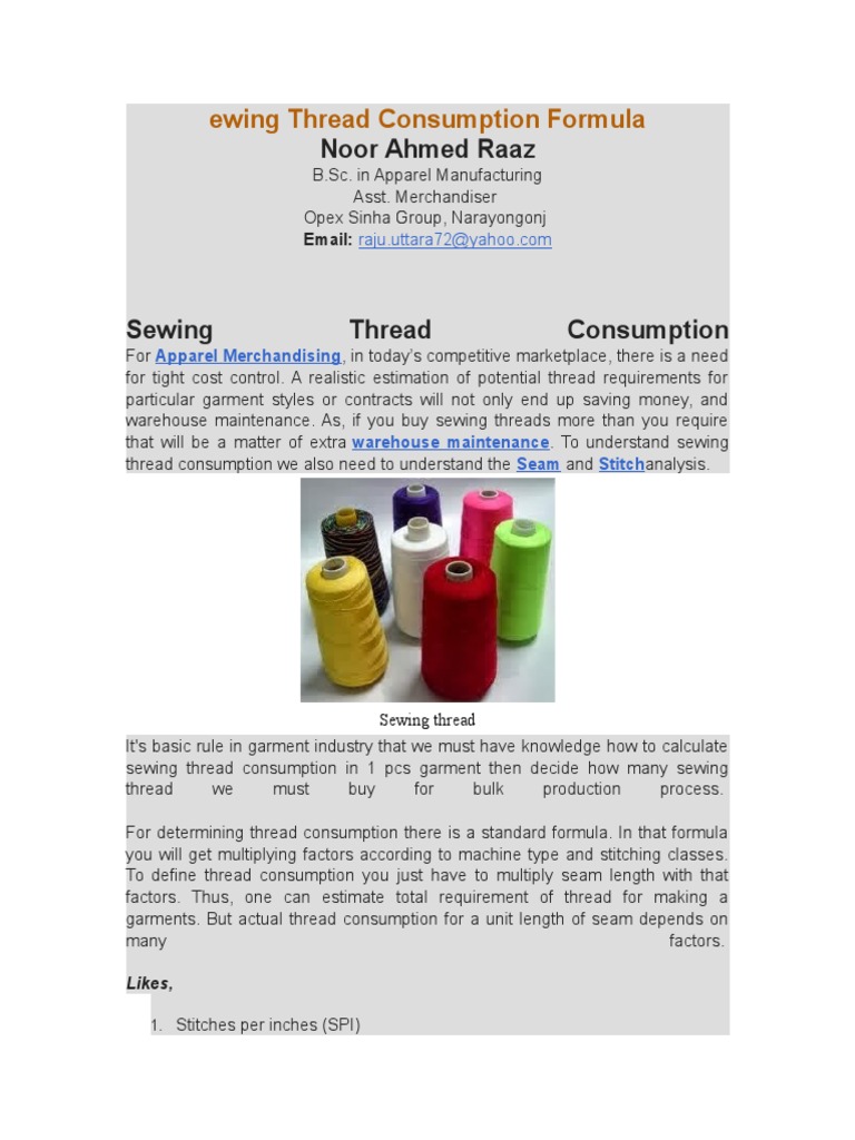 Ewing Thread Consumption Formula | PDF | Seam (Sewing) | Sewing