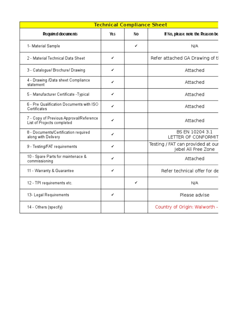 Technical Compliance Sheet | PDF