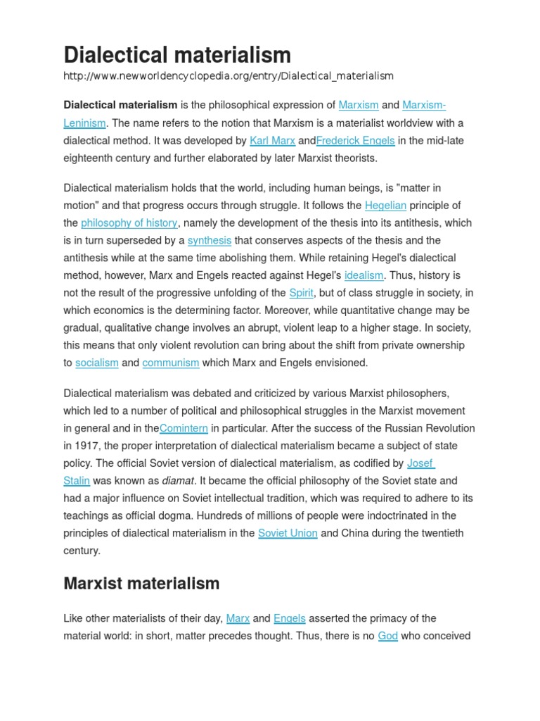 Dialectical Materialism | PDF | Dialectic | Karl Marx