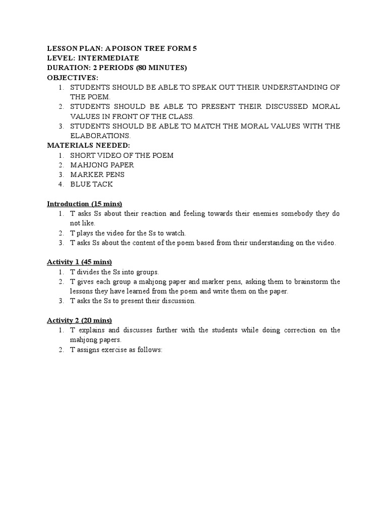 Poison Tree - Moral Values | PDF | Anger | Psychological Concepts