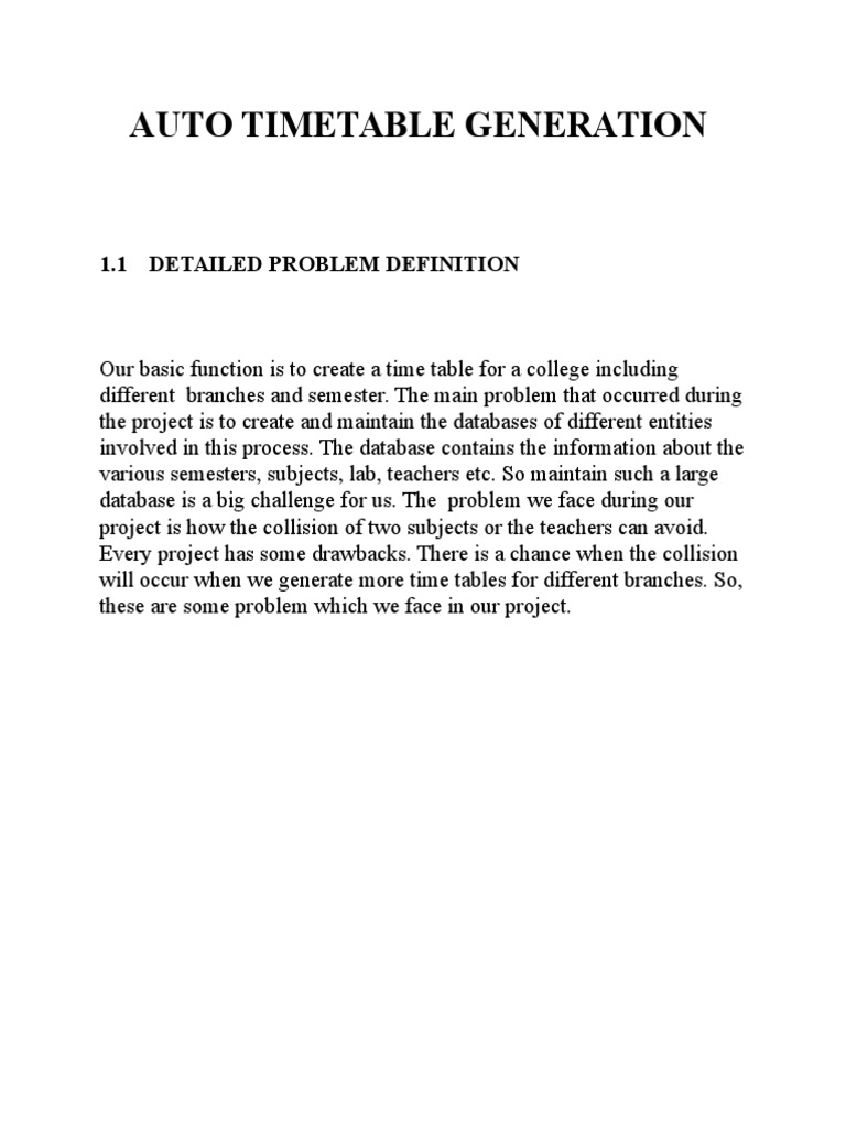 Automatic Timetable Generation Overview | PDF | Mathematical Optimization | Databases