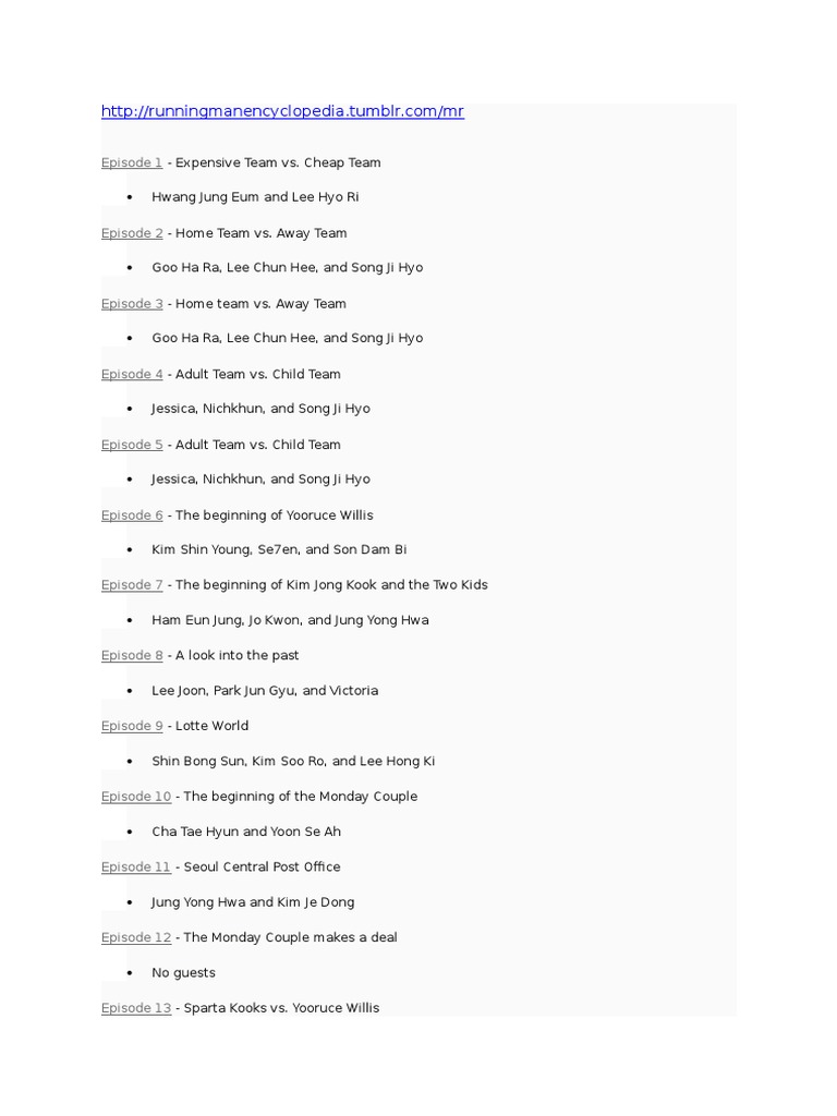 Running Man Guest List | PDF | Singers | Musicians