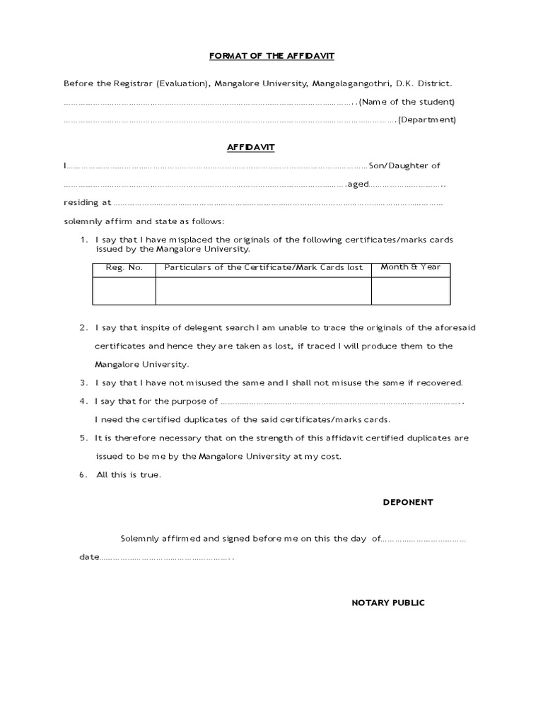 Affi Dav at Format | PDF | Affidavit | Legal Documents