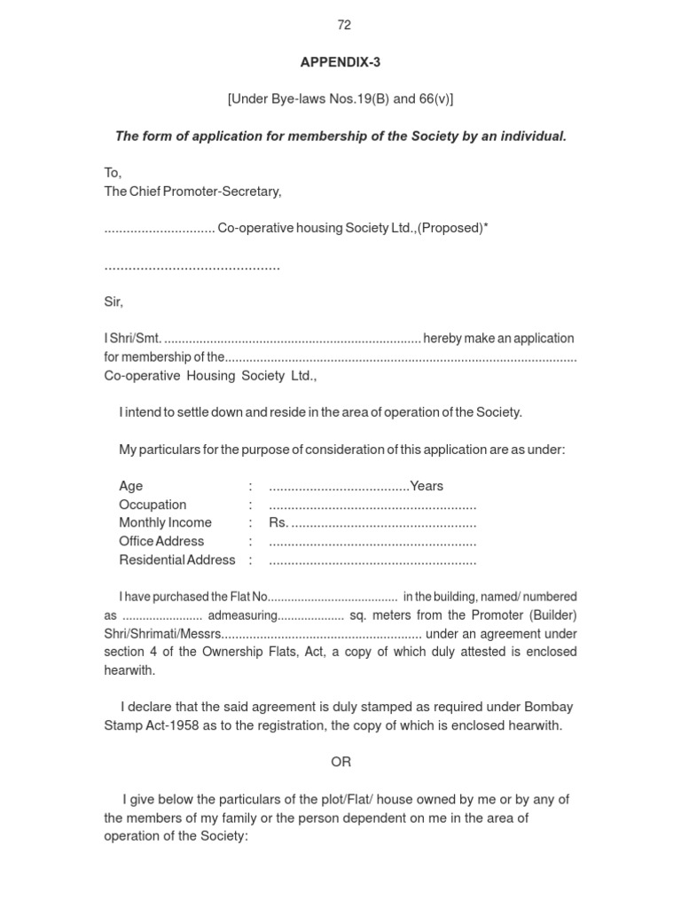 Housing Society Membership Application Form | PDF | Private Law ...