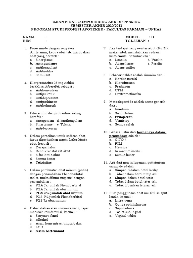 Soal Compounding and Dispensing (B) | PDF