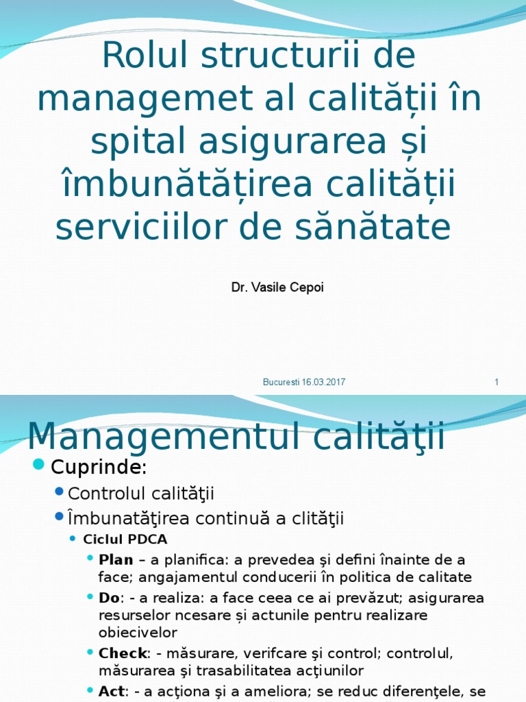 Rolul Structurilor de Management Al Calitatii in Spital | PDF