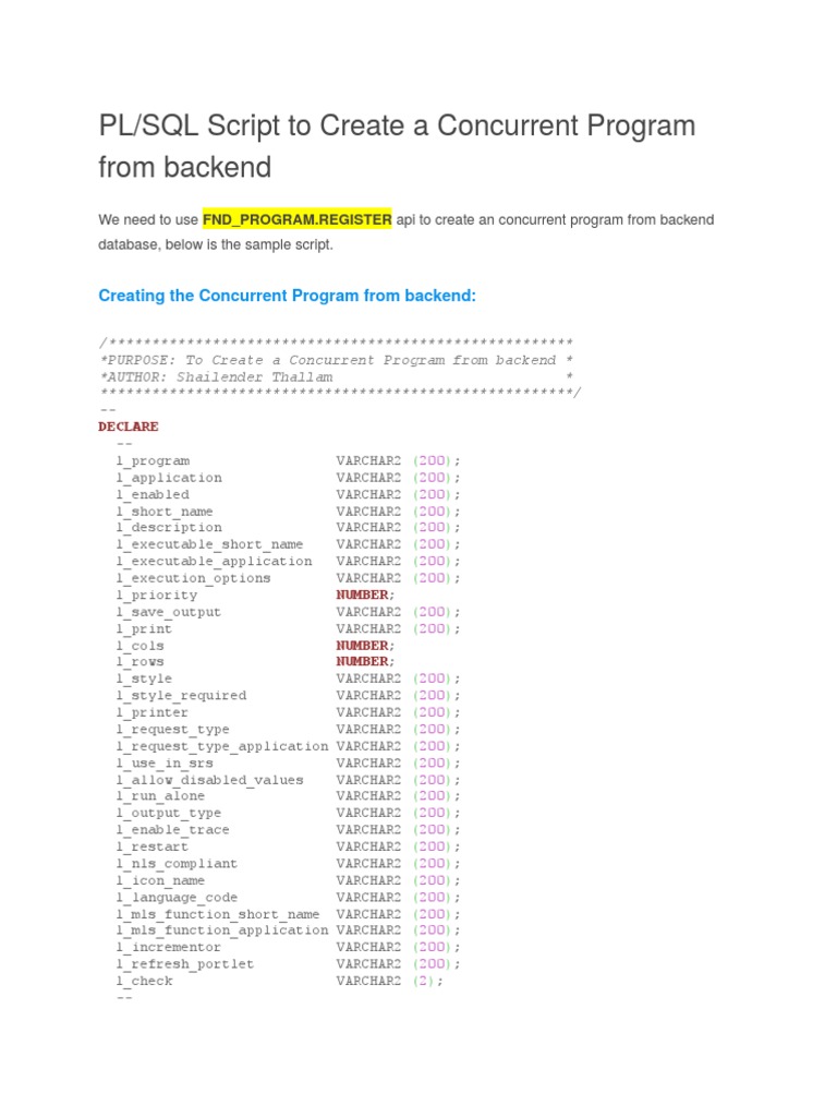 Concurrent Program | Download Free PDF | Parameter (Computer Programming) | Pl/Sql