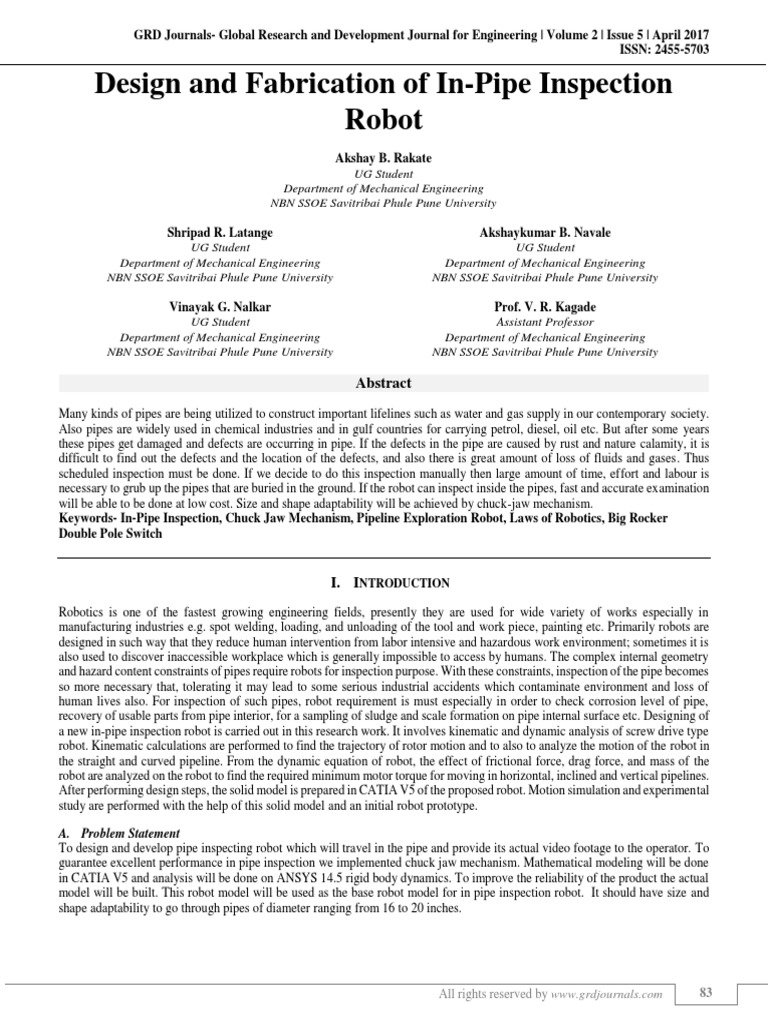 Design and Fabrication of In-Pipe Inspection Robot | PDF | Ductility ...