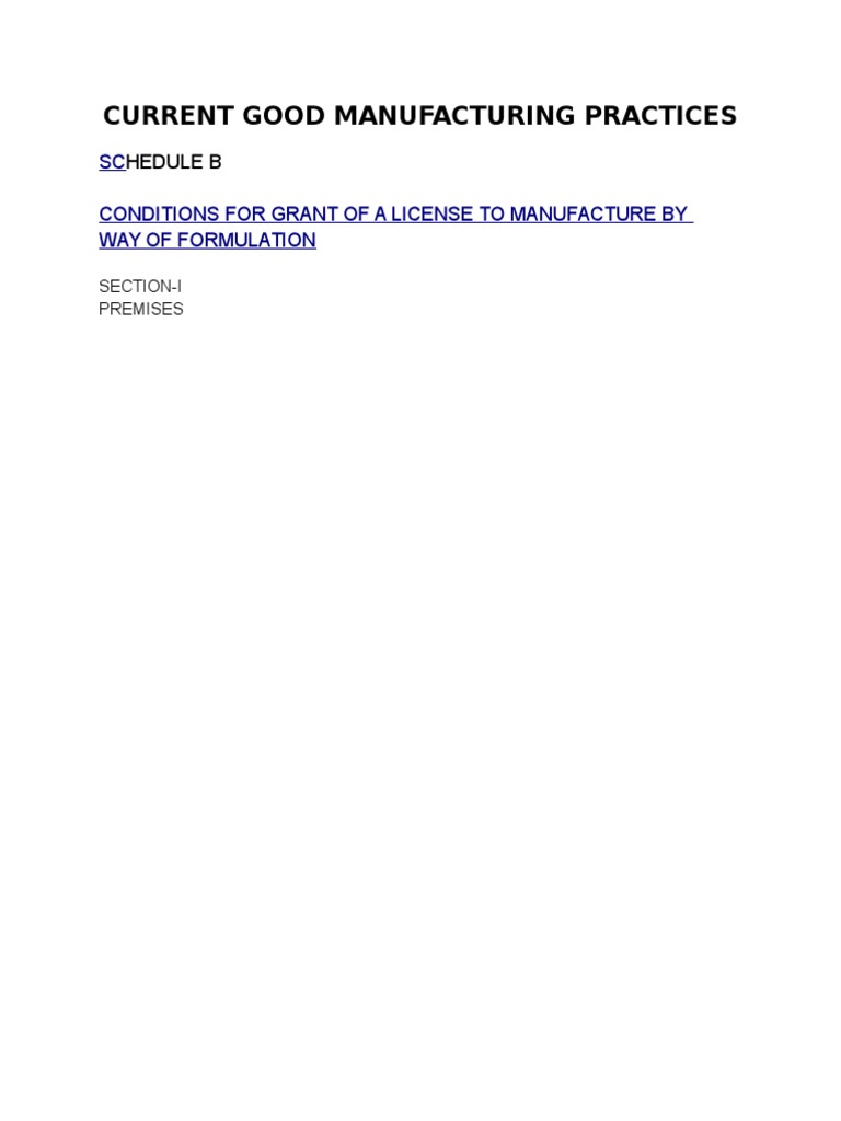 Current Good Manufacturing Practices: Hedule B | PDF