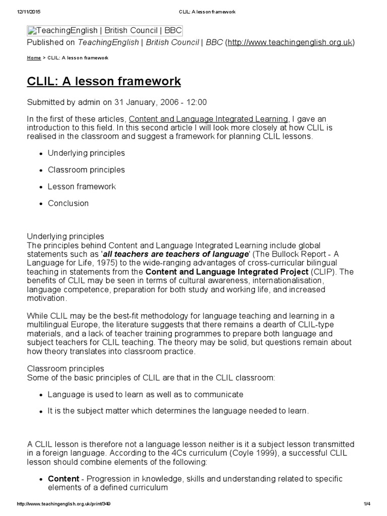 CLIL - A Lesson Framework | Download Free PDF | English Language ...