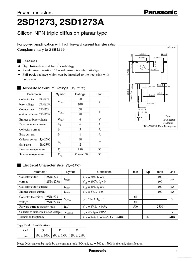 D1273 | PDF | Bipolar Junction Transistor | Semiconductors