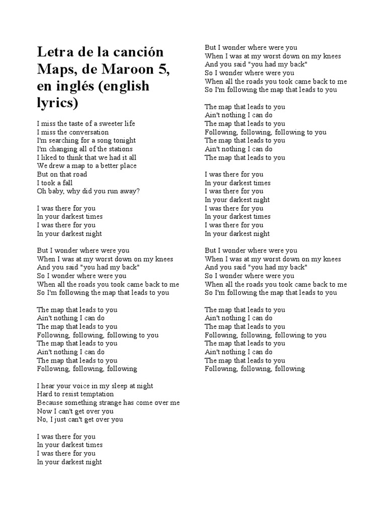 Letra de La Canción Maps | Pop Music | Recorded Music