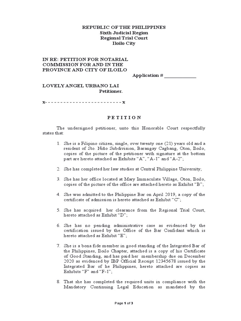 Petition for Notarial Commission (Filled Up) | Notary Public ...