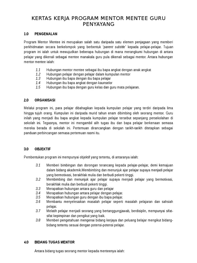 Kertas Kerja Mentor Mentee GP 2016 | PDF