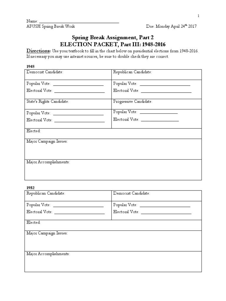 Election Packet Part 3 Final Spring Break Work Walsh | PDF | Elections ...