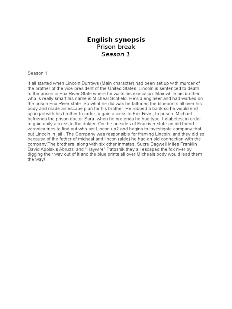 Synopsis Prison Break | PDF