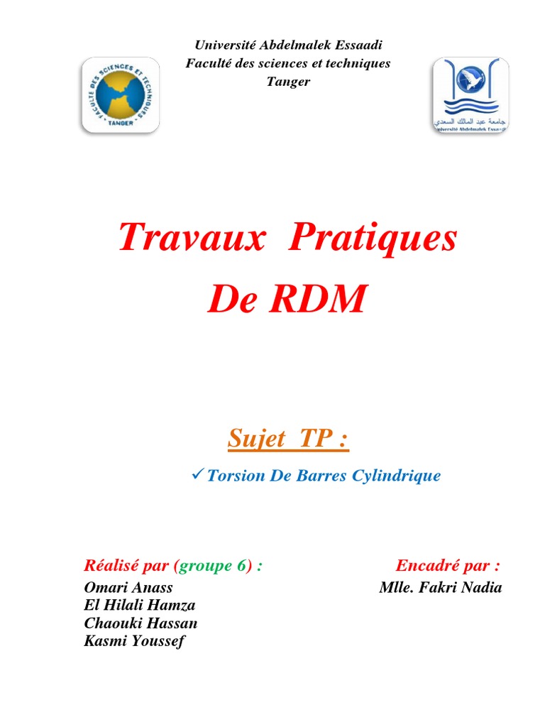 Rapport TP RDM Torsion PDF | PDF | Élasticité (Physique) | Ingénierie de produits chimiques