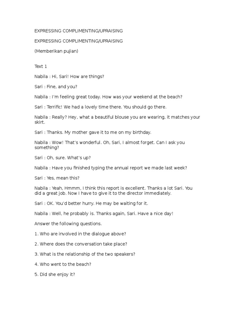 Expressing Complimenting | PDF | Leisure