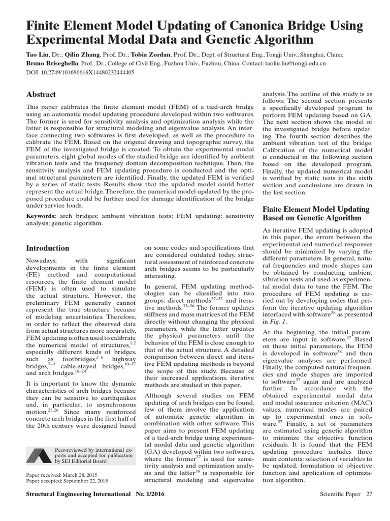 Finite Element Model Updating of Canonica Bridge Using Experimental Modal Data and Genetic ...