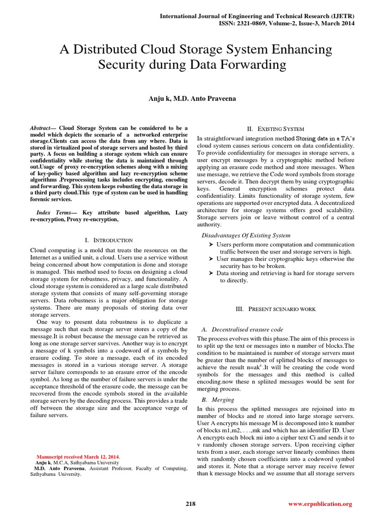 A Distributed Cloud Storage System Enhancing Security During Data ...