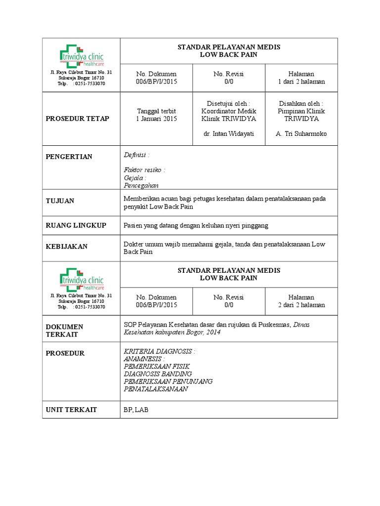 006-Sop Low Back Pain | PDF