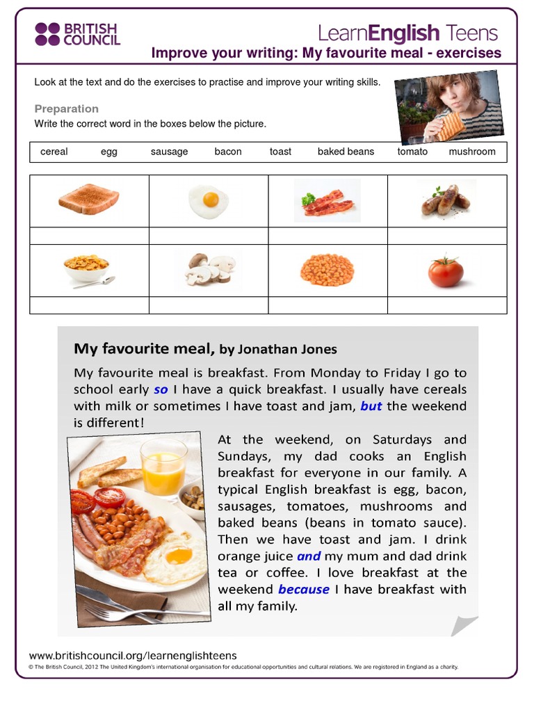 EXERCISES WRITING 2my - Favourite - Meal - PDF | PDF | Meal | Cooking
