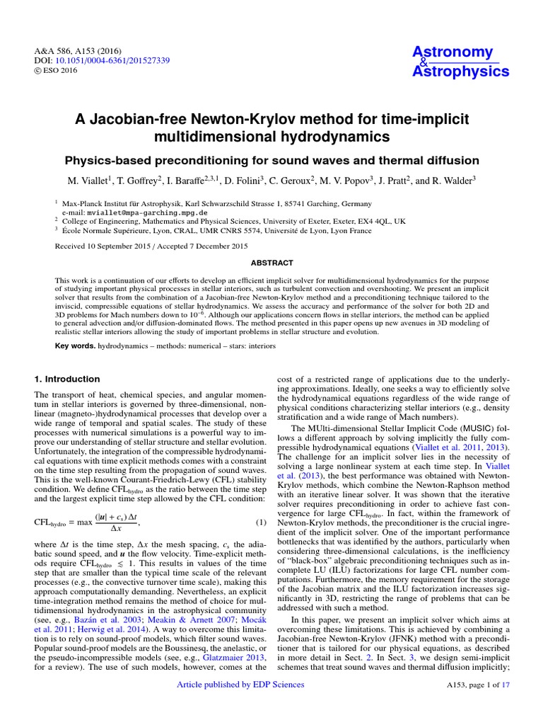 A Jacobian-Free Newton-Krylov Method For Time-Implicit Multidimensional Hydrodynamics | PDF ...