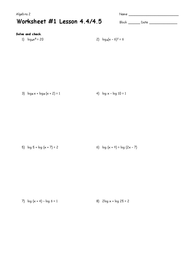 Worksheet 1 Lesson 4 4 4 5 | PDF
