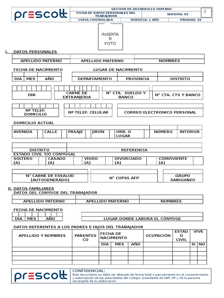 Ficha de Datos Personales Del Trabajador 2017 | PDF