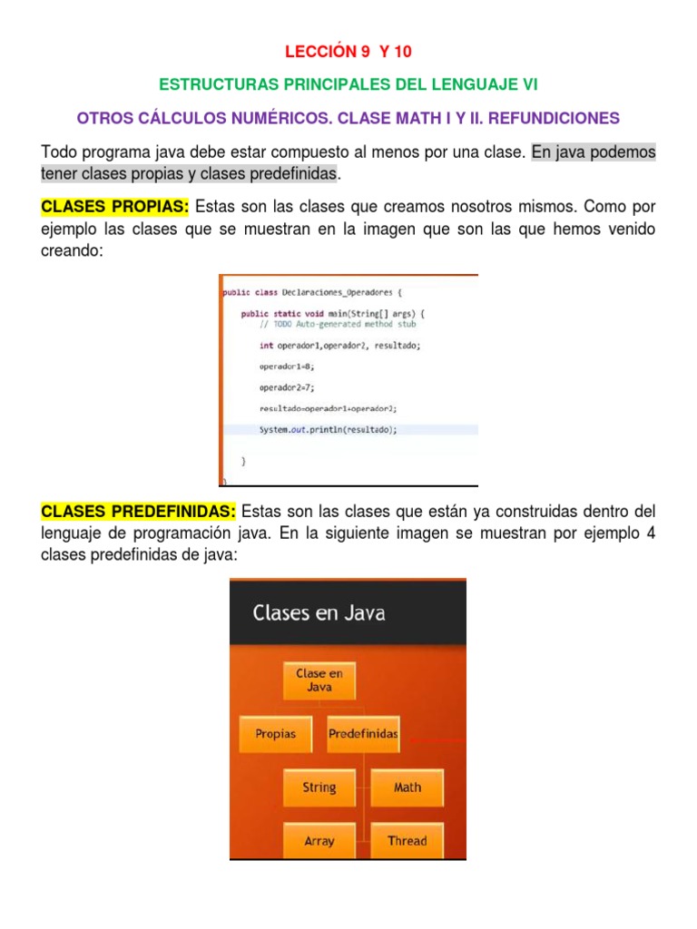 Lección 9 y 10 (Clases Propias, Clases Predefinidas, API Java ...