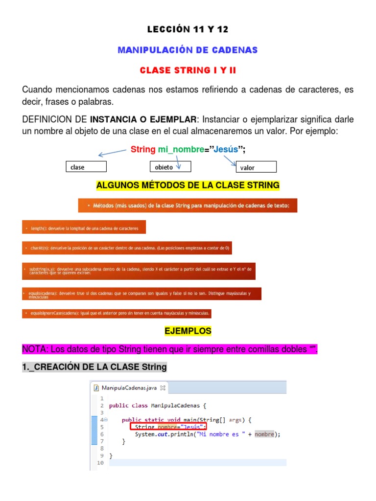 Lección 11 y 12 (Cadenas de Caracteres, Instanciar o Ejemplarizar ...