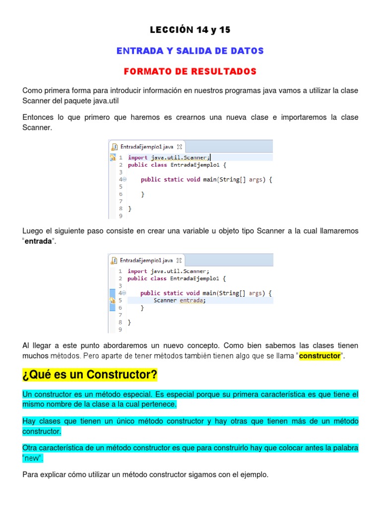 Lección 14 y 15 (Entrada de Datos Con La Clase Scanner y La Clase ...