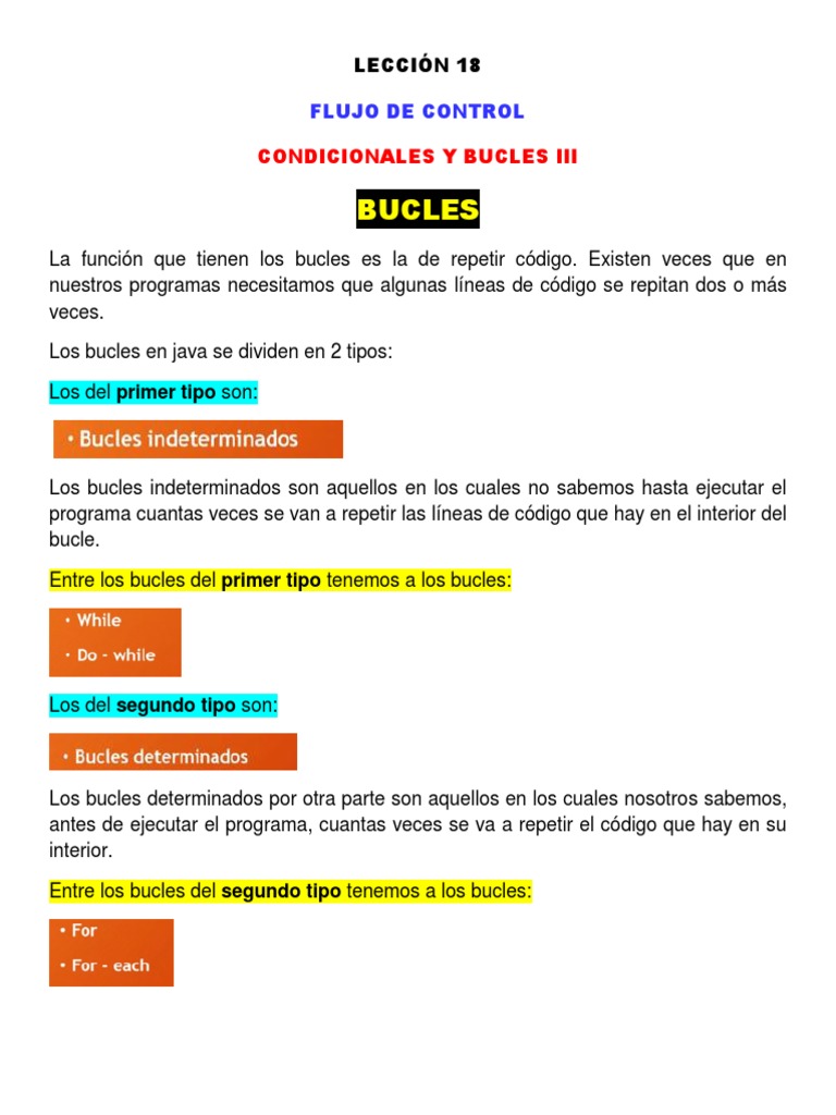 Lección 18 (Definición de Bucles, Tipos de Bucles, Bucle While) | PDF ...