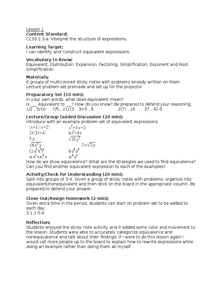 Imiii Unit3 Lessonplan 1 | PDF