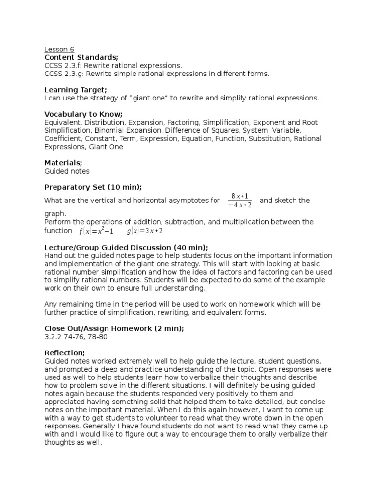 Imiii Unit3 Lessonplan 6 | PDF | Factorization | Cognition