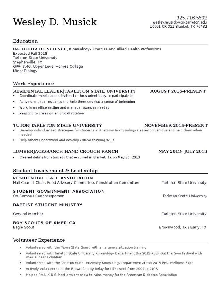 Kinesiology Student Resume | PDF | Wellness