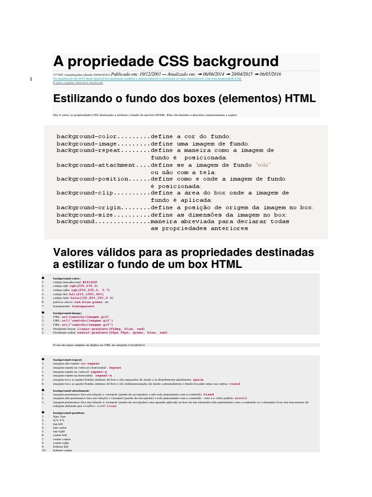 As 8 Propriedade CSS para Background e Seus Segredos | PDF | Folhas de estilo em cascata ...