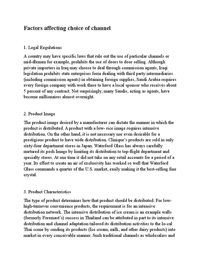 Factors Affecting Choice of Channel | PDF | Distribution (Business ...