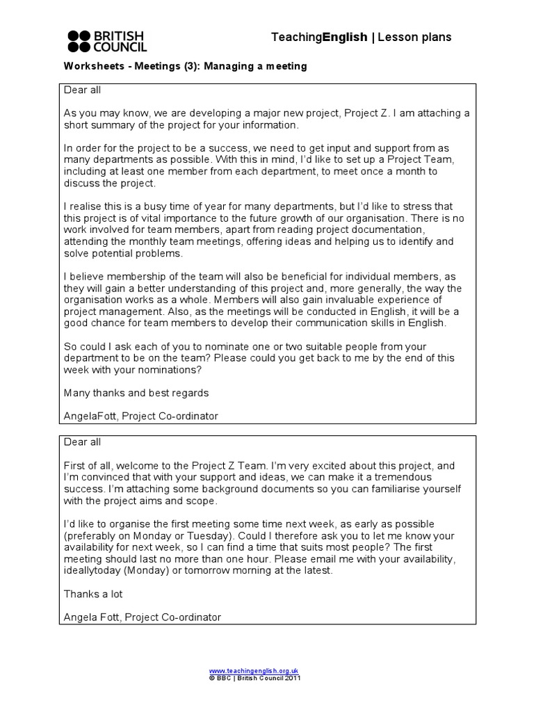 Meetings 3 - Managing A Meeting - Worksheets | PDF | Lesson Plan