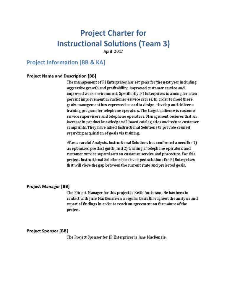 Projectcharter | PDF | Employment | Educational Assessment