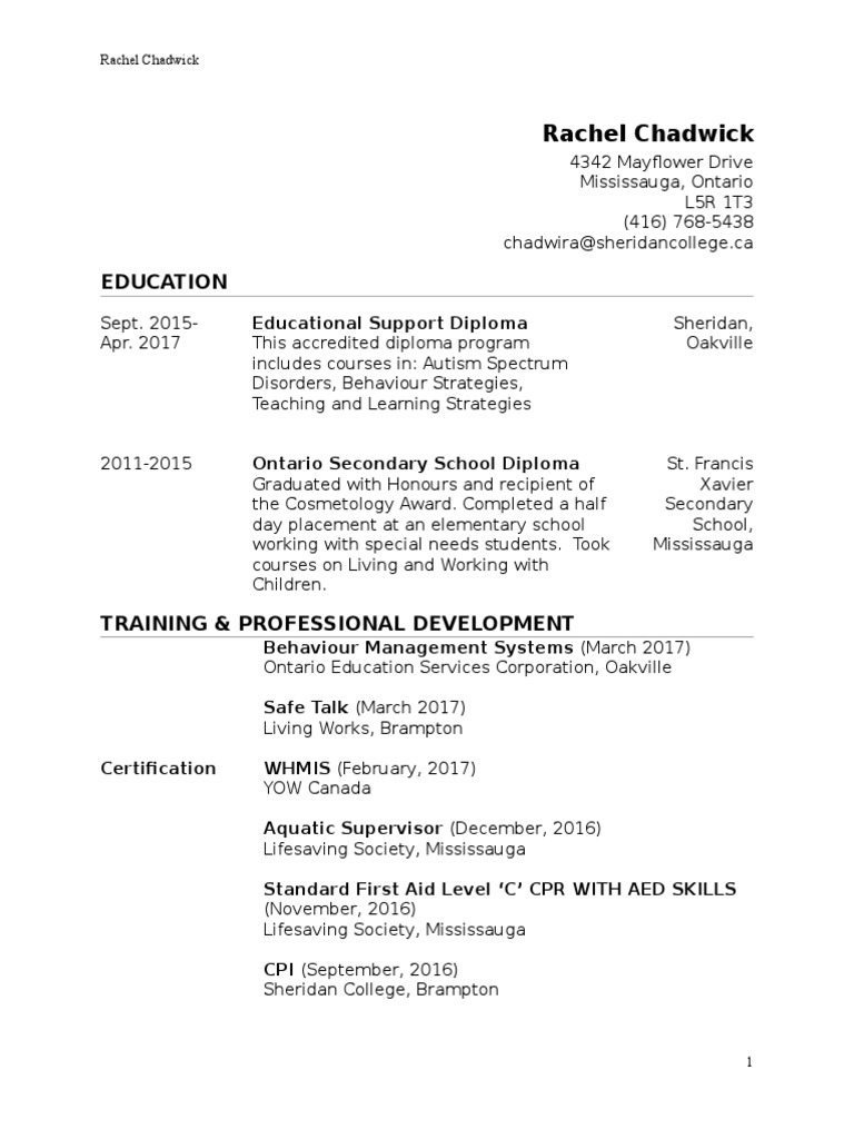 Rachel Resume | PDF | Autism Spectrum | Professional Certification