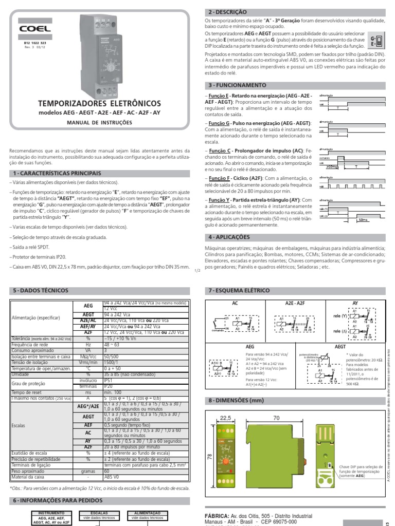 Catálogo COEL Temporizador Com Impulso PDF | PDF | Relé | Engenharia Elétrica