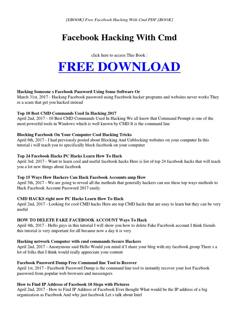 Facebook Hacking With CMD PDF | PDF | Security Hacker | Facebook