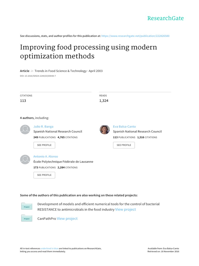 Modern Optimization in Food Processing | PDF | Mathematical ...