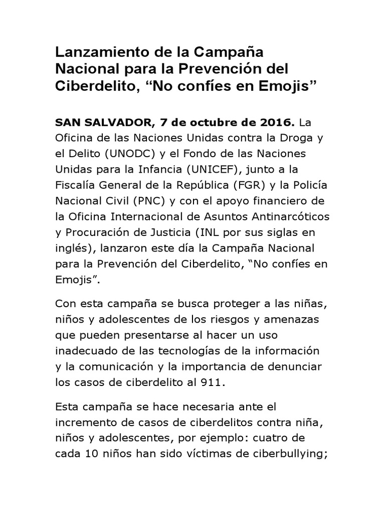 Lanzamiento de La Campaña Nacional para La Prevención Del Ciberdelito ... Lanzamiento de La Campaña Nacional para La Prevención Del Ciberdelito ...