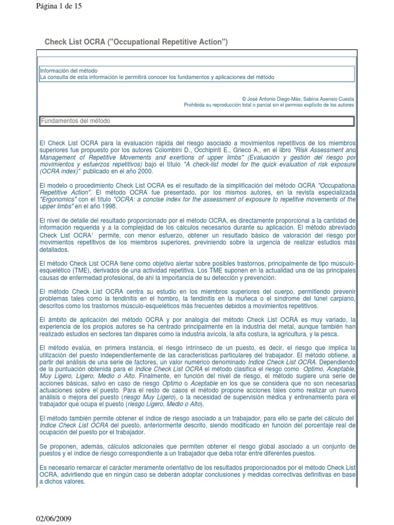 Metodo OCRA - Ayuda PDF | PDF | Fuerza | Ritmo