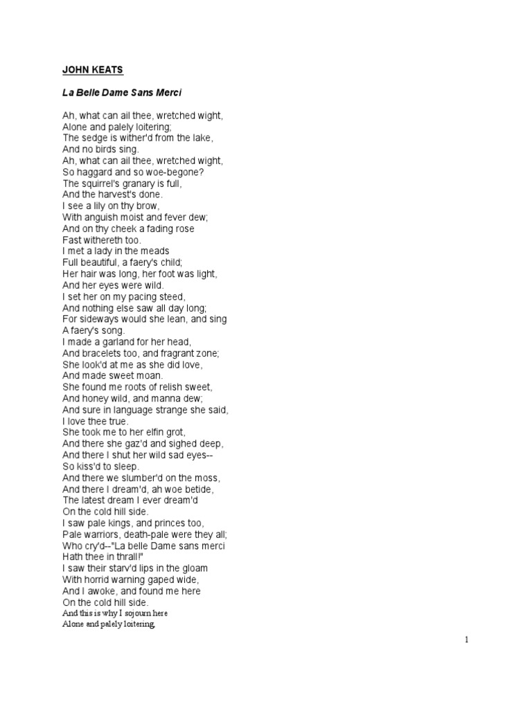 "La Belle Dame Sans Merci" by John Keats | PDF | Poetry
